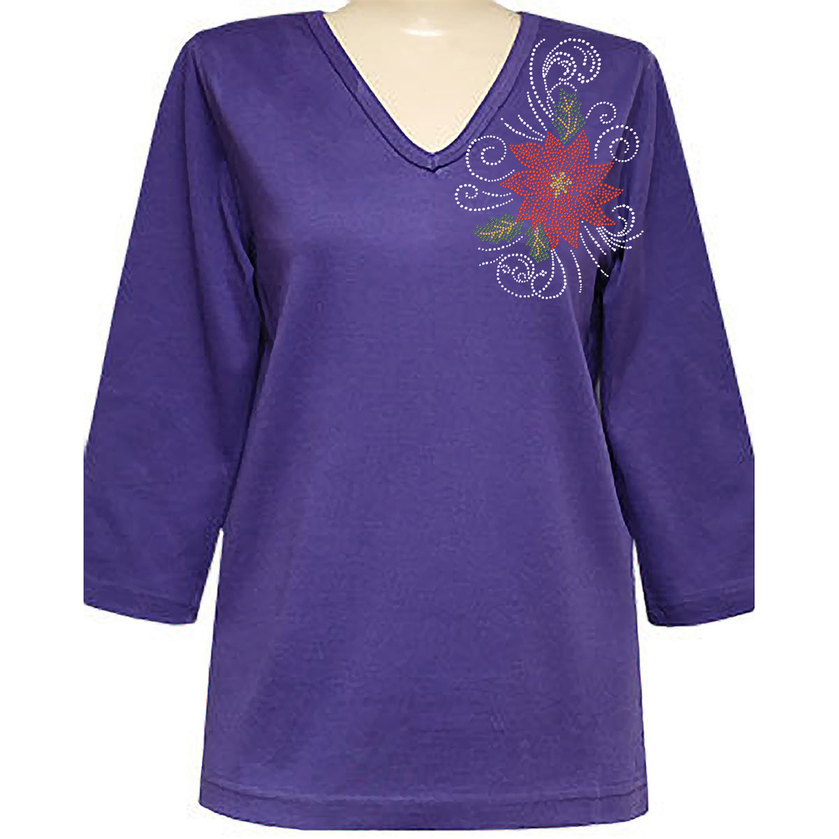 Poinsettia 3/4 V-Neck Classic – Royal Splendor & Travel